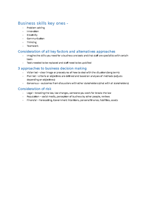 Learning aim E - BTEC Business Unit 7 Business decision making notes ...