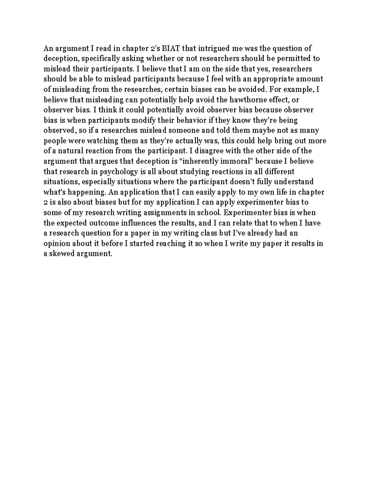 BIAT - Chapter 2 - An argument I read in chapter 2’s BIAT that ...