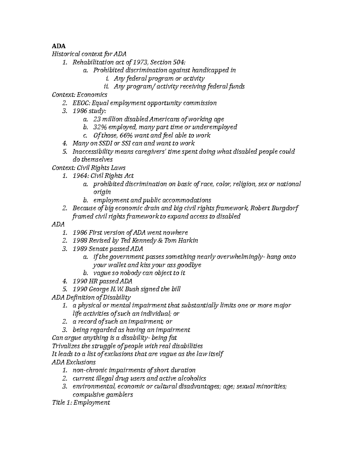 ADA - lecture notes - ADA Historical context for ADA 1. Rehabilitation ...