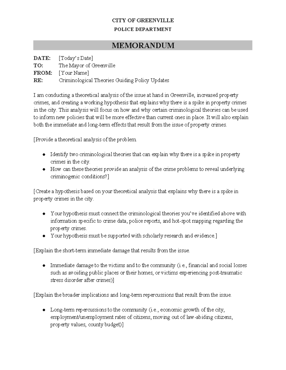 project two memo two template project two - CITY OF GREENVILLE POLICE ...
