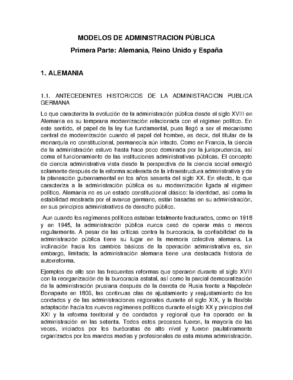 Guia Administración Pública - MODELOS DE ADMINISTRACION PÚBLICA Primera Parte: Alemania, Reino ...