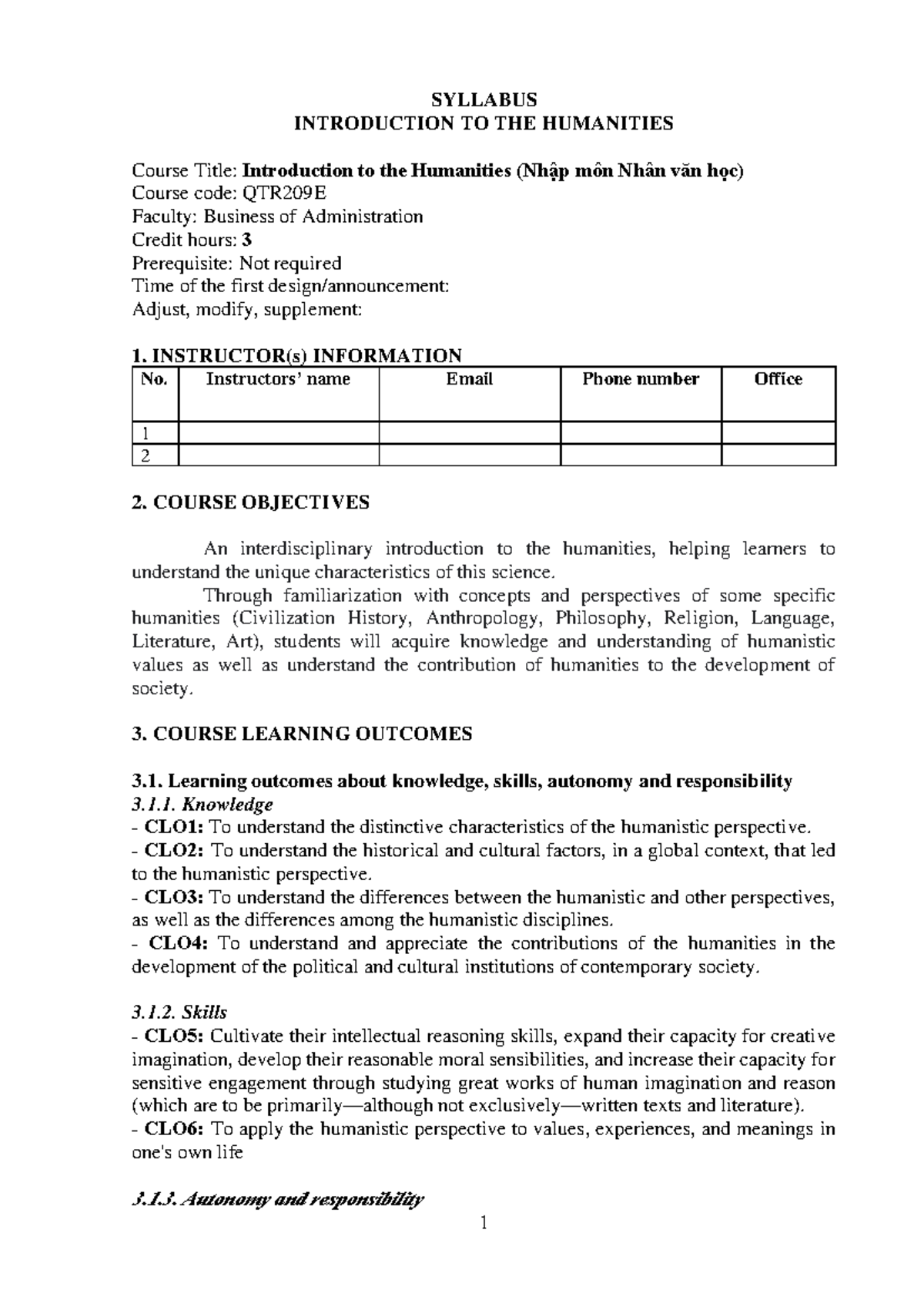 Introduction to humanity-gui - SYLLABUS INTRODUCTION TO THE HUMANITIES ...