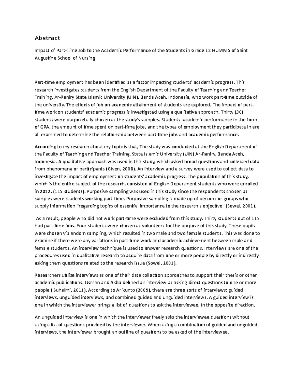 Abstract - Lecture notes 13 - Abstract Impact of Part-Time Job to the ...