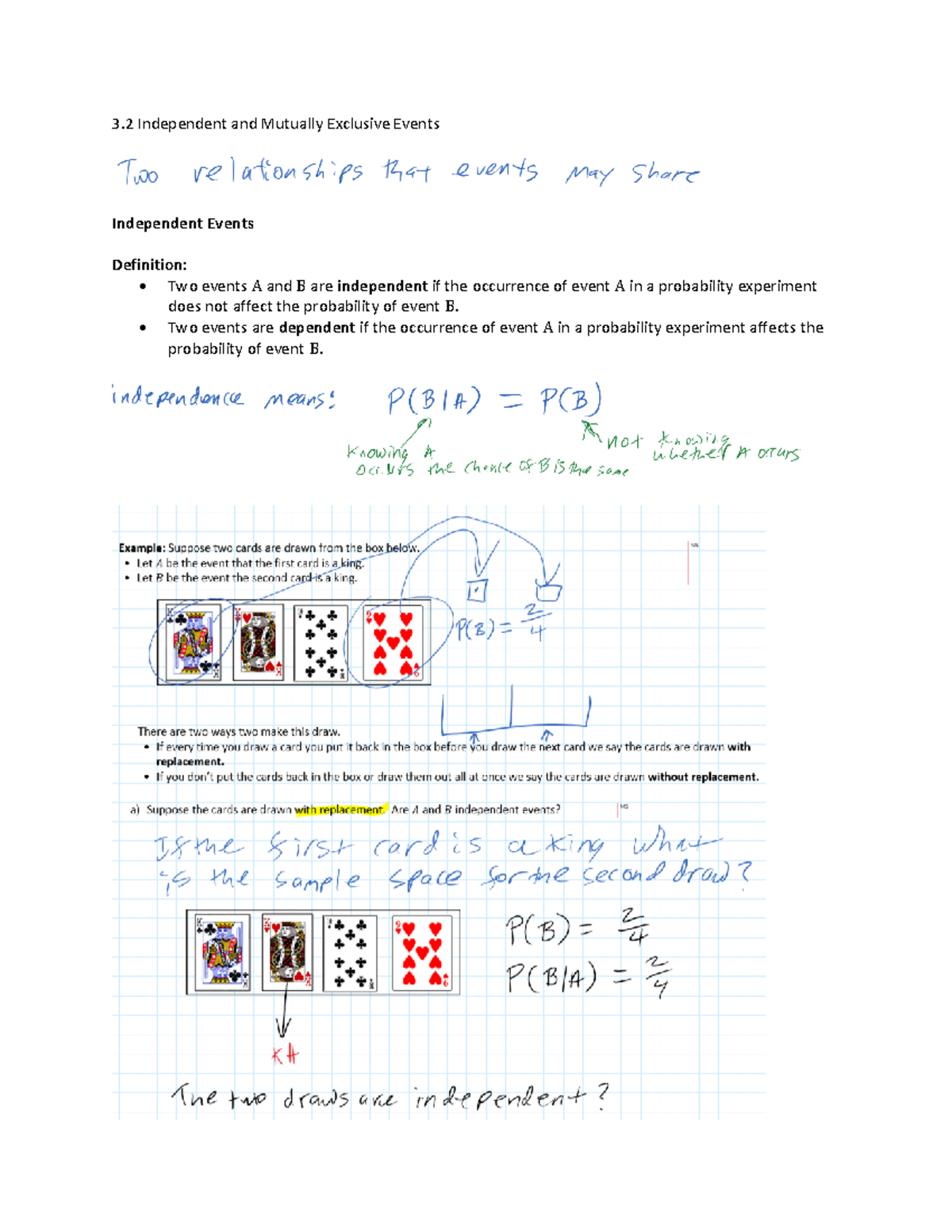 3.2 Independent and Mutually Exclusive Events - 3 Independent and ...