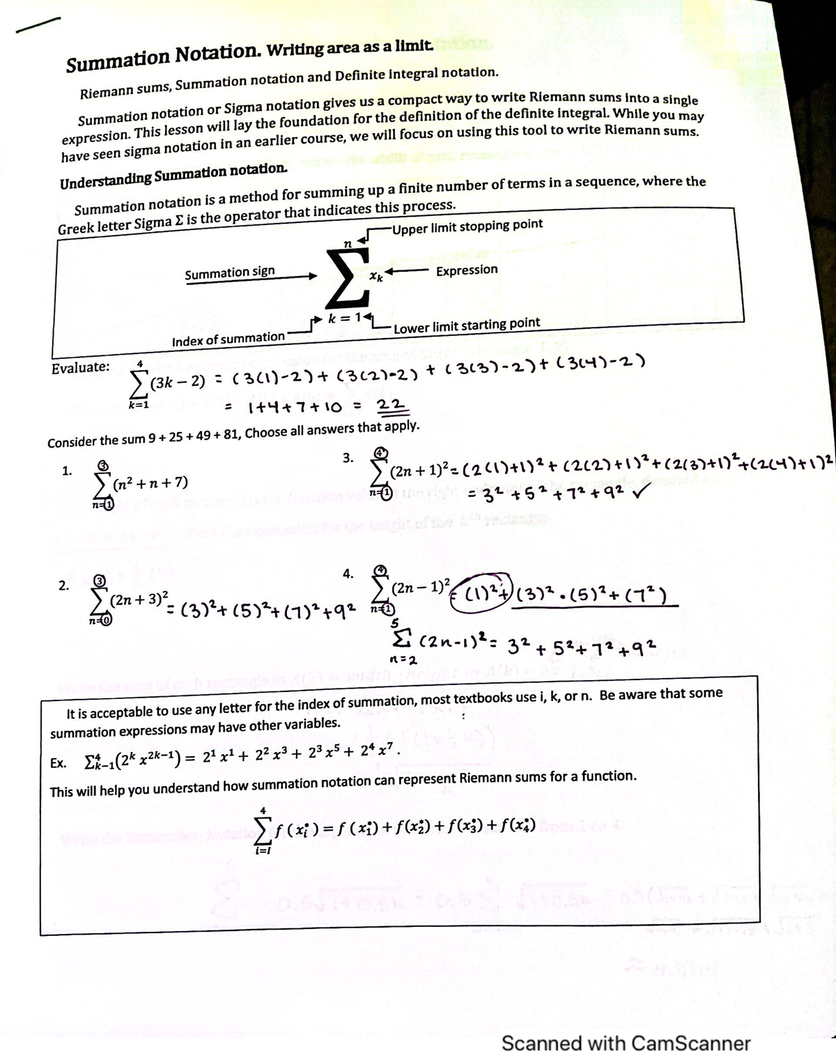Summation notation - these are the lecture notes given from the ...