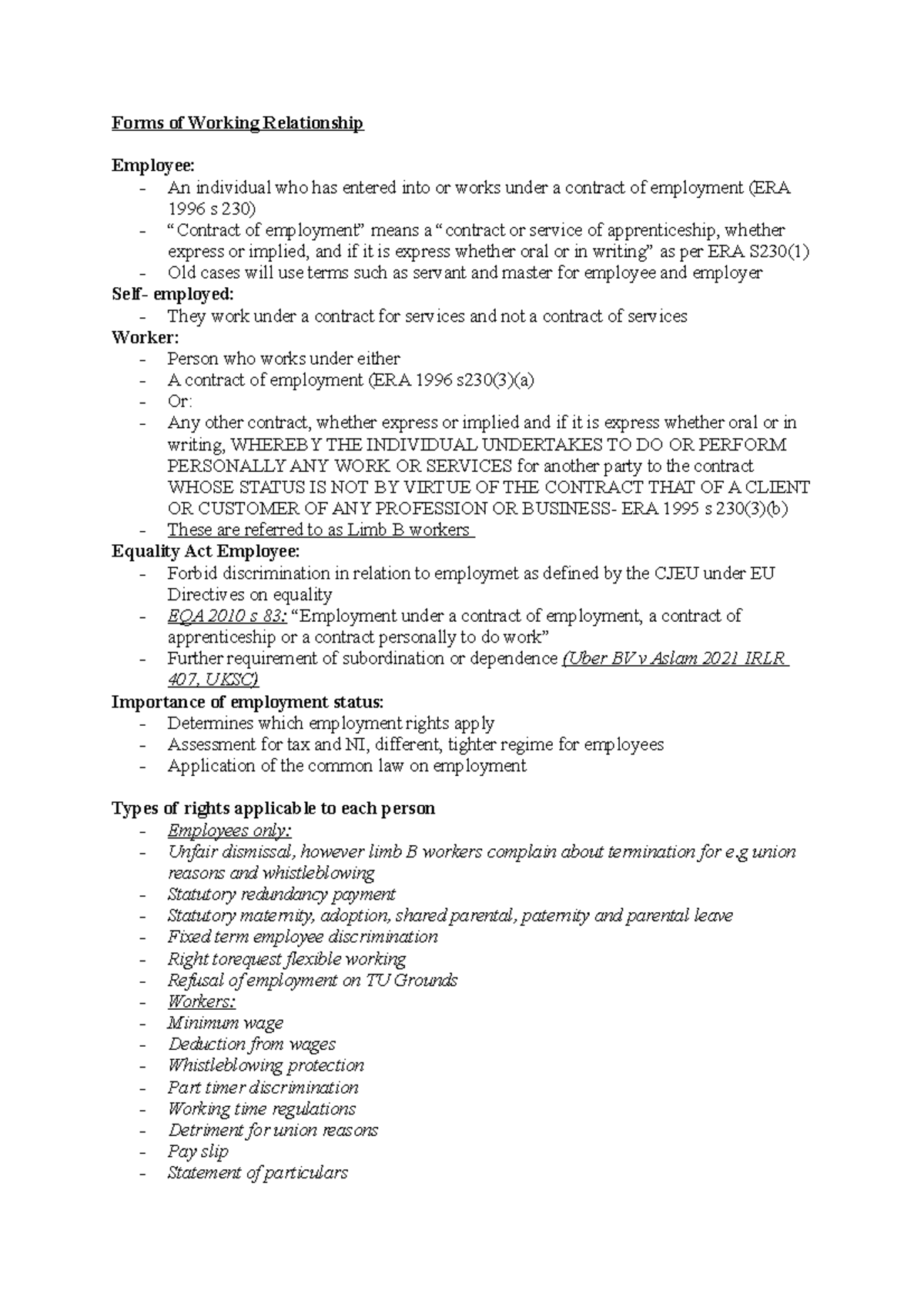 Forms of Working Relationship - Forms of Working Relationship Employee ...