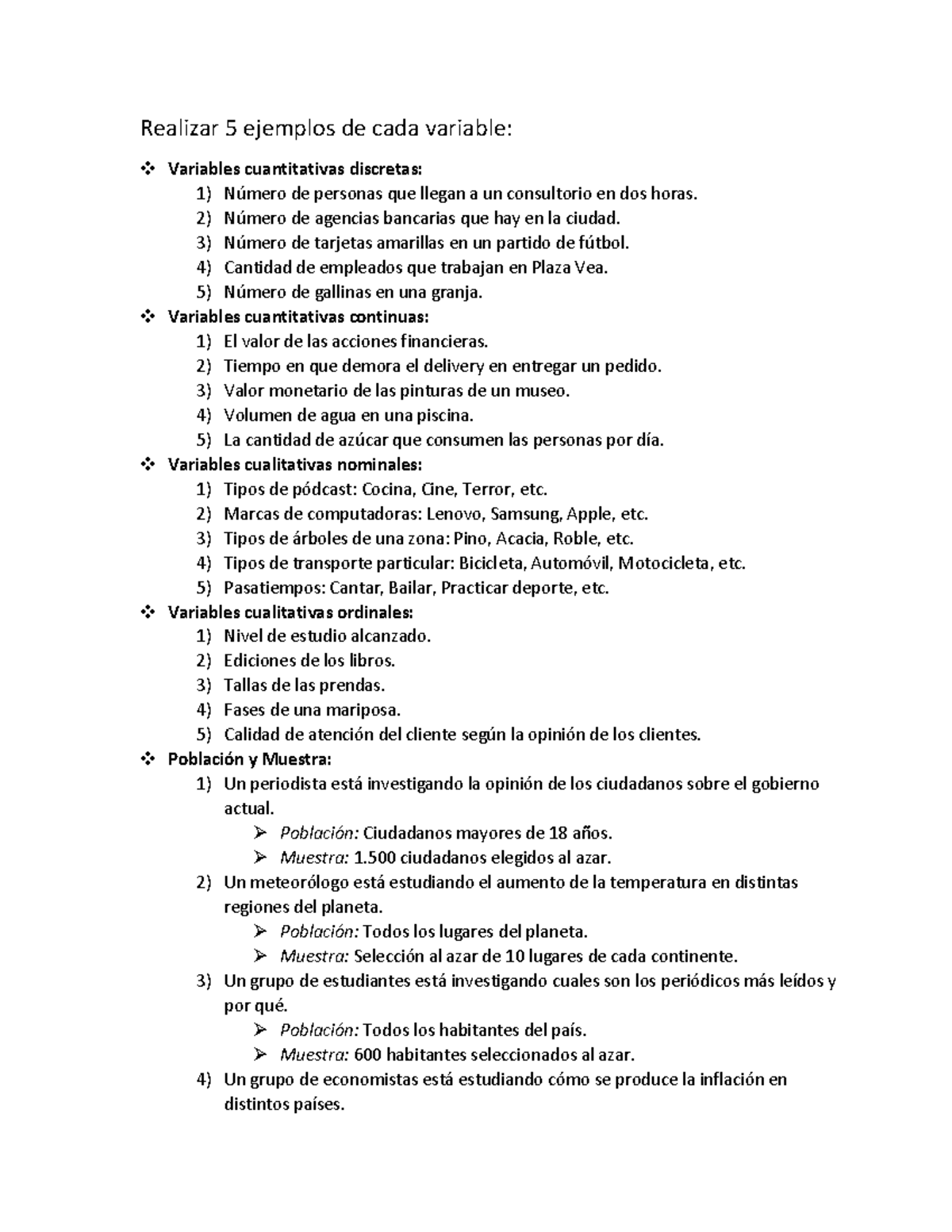 Realizar 5 ejemplos de cada variable - Realizar 5 ejemplos de cada ...