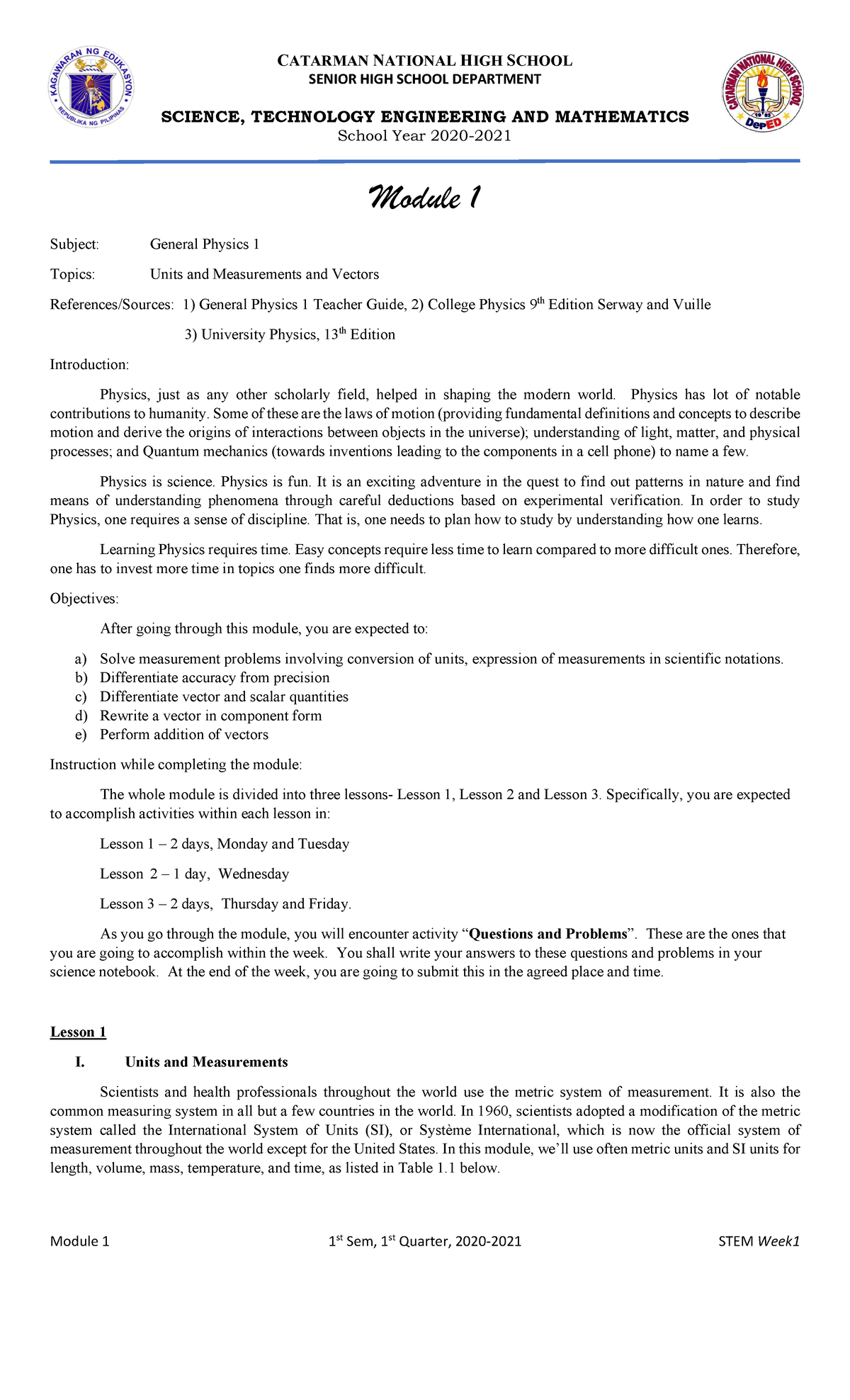 General Physics Module 1 - SENIOR HIGH SCHOOL DEPARTMENT SCIENCE ...