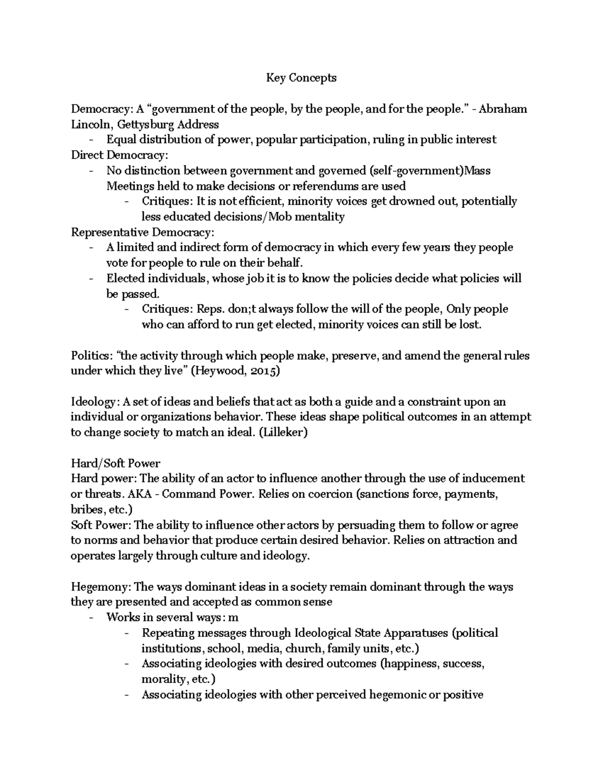 Key Concepts - Professor Kristina Lee - Key Concepts Democracy: A ...