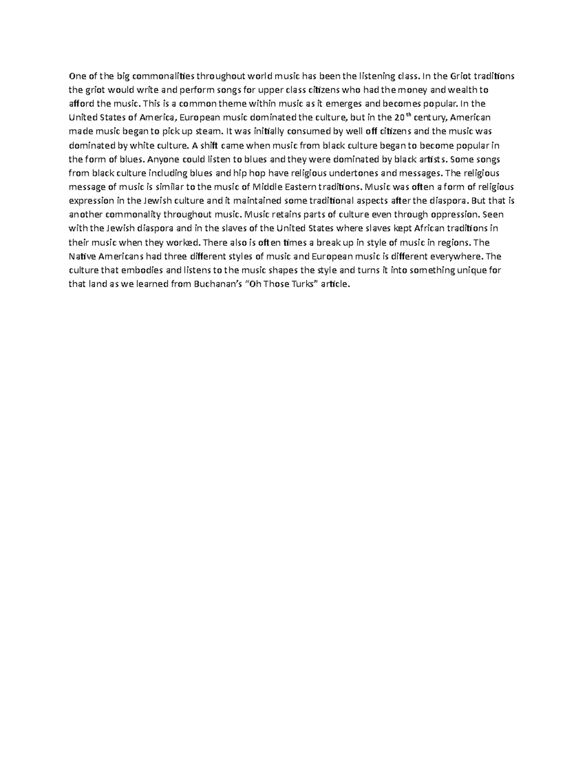 Final Reflection - One of the big commonalities throughout world music ...