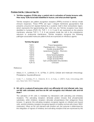 Problem Sets No. 3 - Immunology - Problem Set No. 3 1- Summarize the structure and function of ...