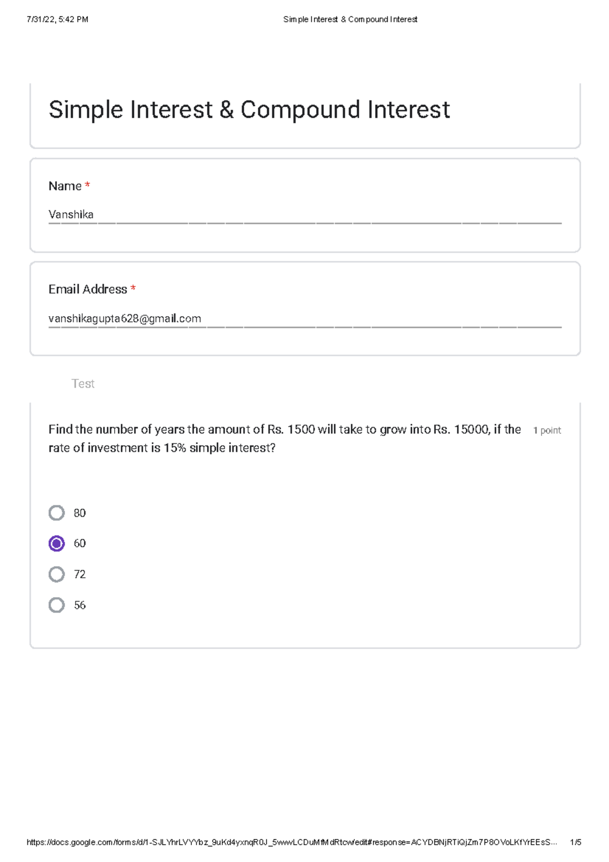 Answer Keys 30 July - 7/31/22, 5:42 PM Simple Interest & Compound ...