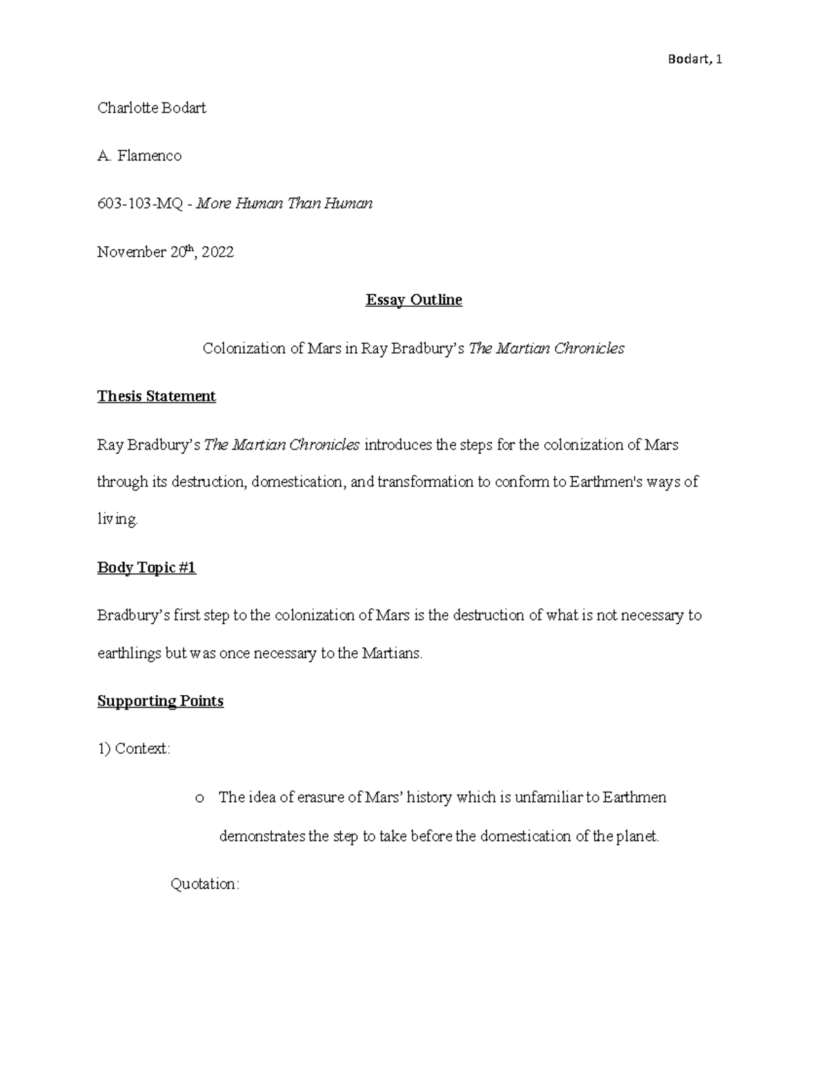 The Martian Chronicles-Essay - Charlotte Bodart A. Flamenco 603-103-MQ ...