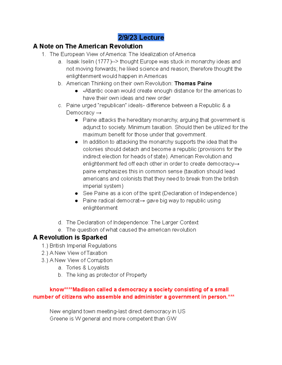 2 9 23 Lecture - 2/9/23 Lecture A Note on The American Revolution The ...