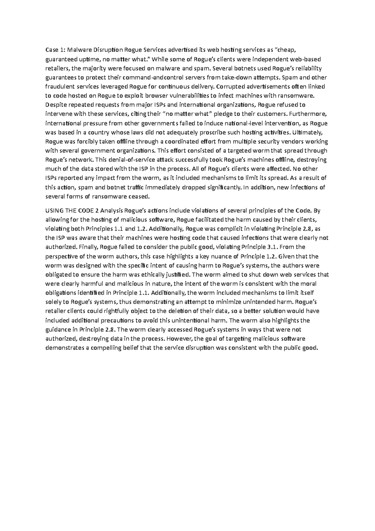 Case 1 - case book - Case 1: Malware Disruption Rogue Services ...