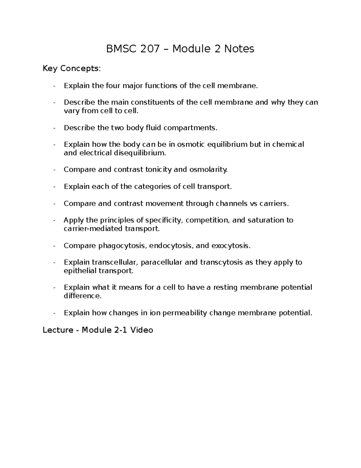 Module 2 - Notes - BMSC 207 – Module 2 Notes Key Concepts: Explain the ...