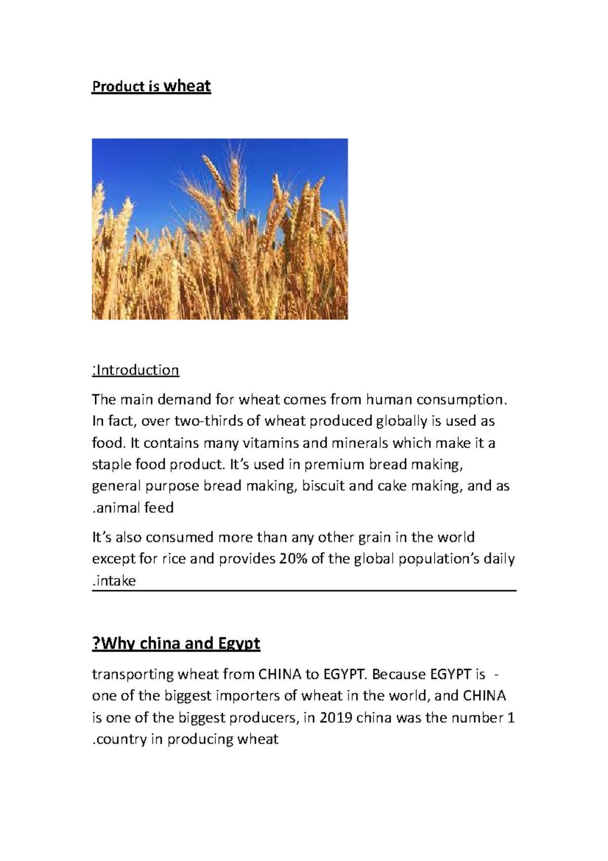 Wheat Transport - Product is wheat : Introduction The main demand for ...