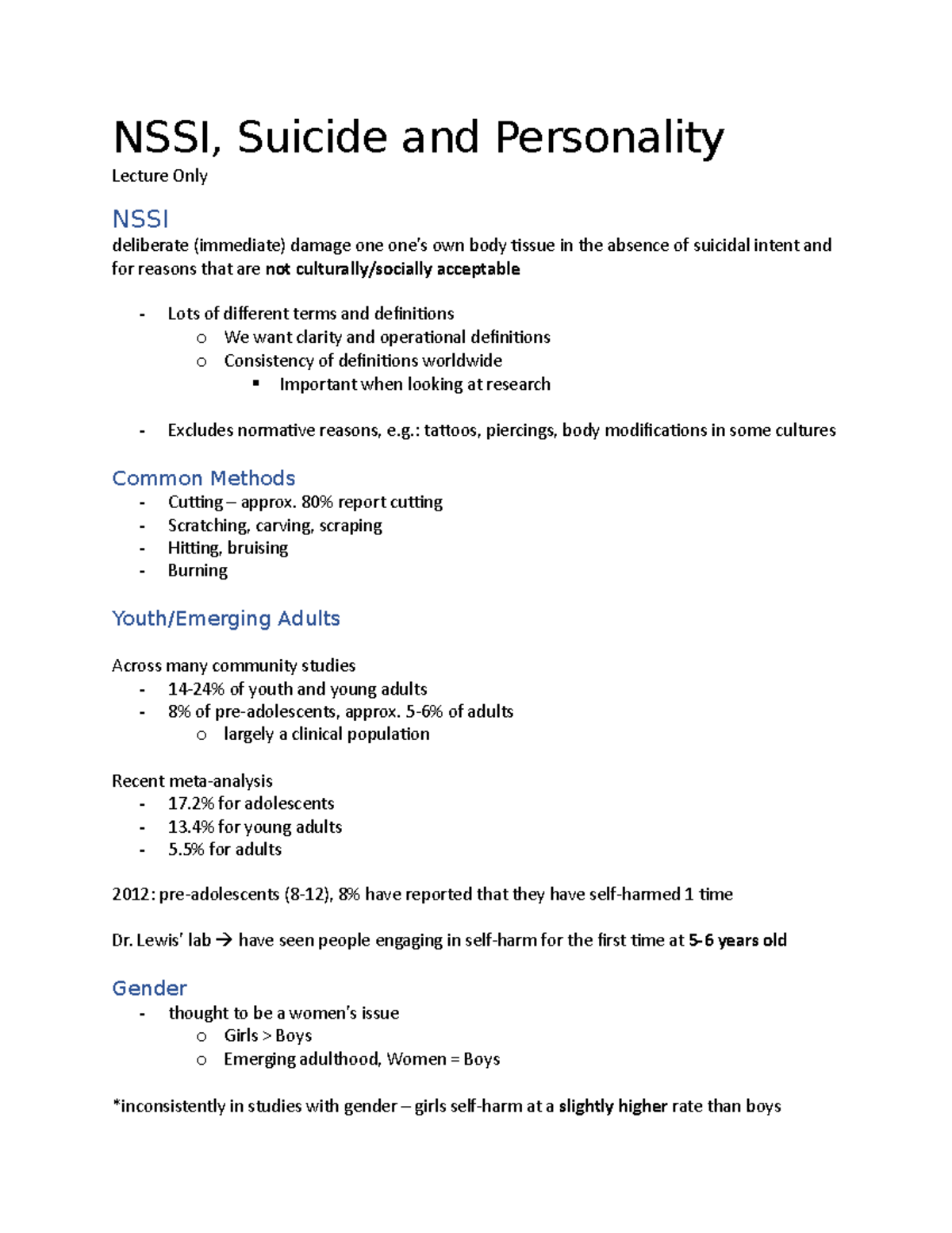 NSSI, Suicide and Personality - NSSI, Suicide and Personality Lecture ...
