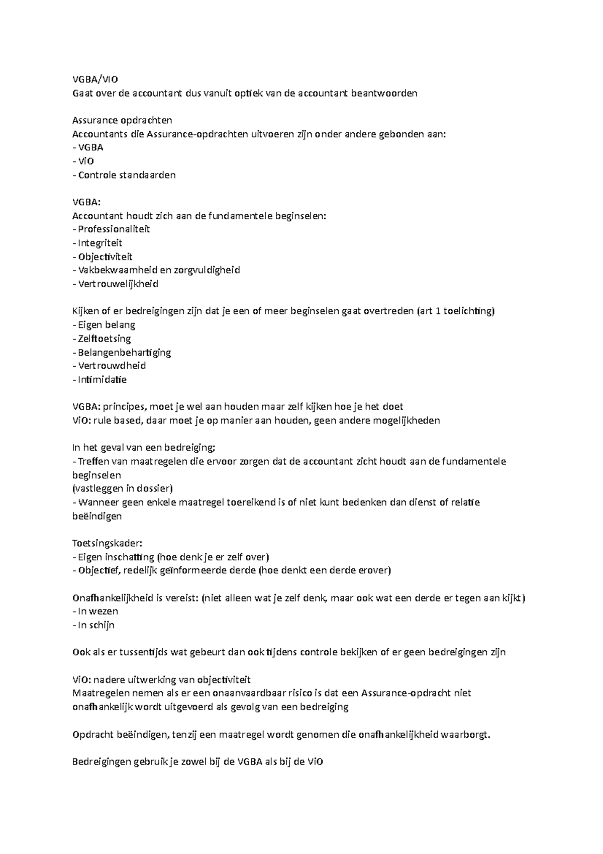 VGBA en vio - Korte beschrijving van de belangrijkste dingen uit de ...