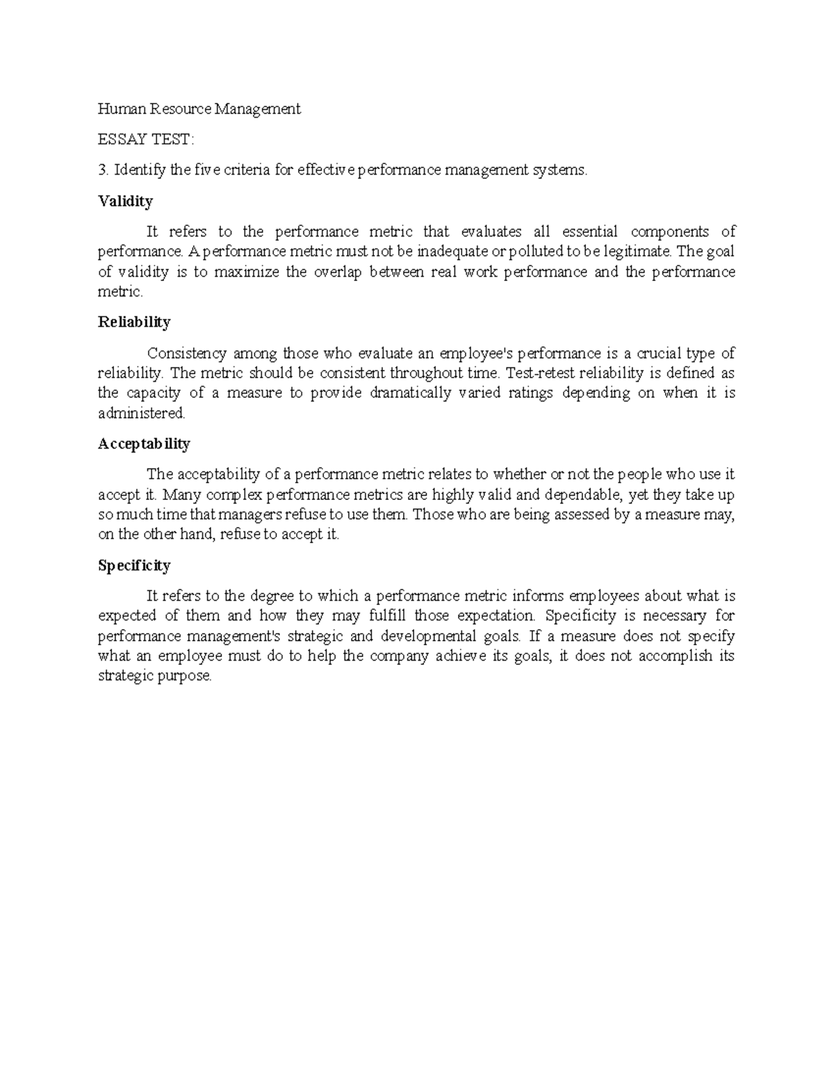 Human Resource Management Activities/Assessment/Quiz 6 Question 3 ...