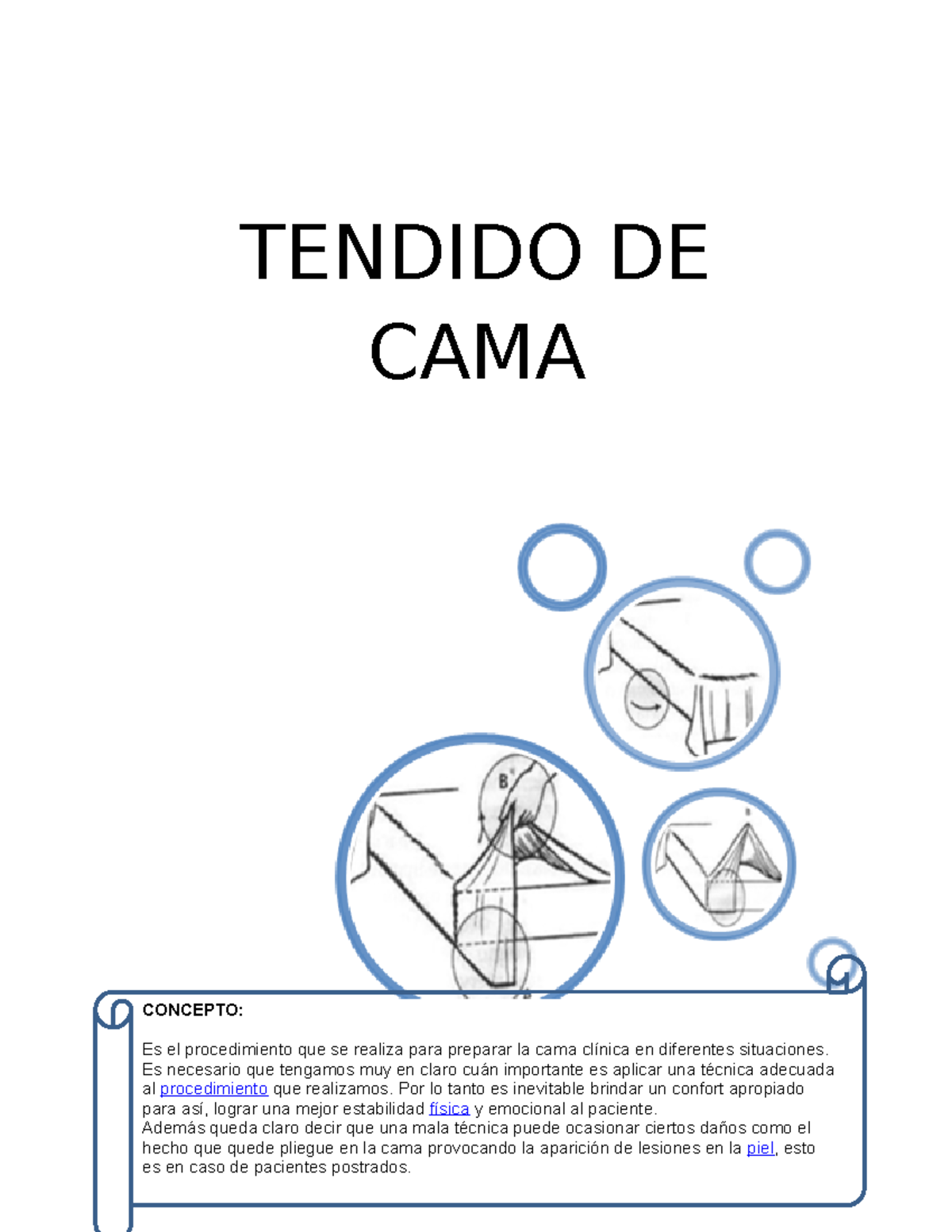 Tendido DE CAMA - TENDIDO DE CAMA CONCEPTO: Es el procedimiento que se ...