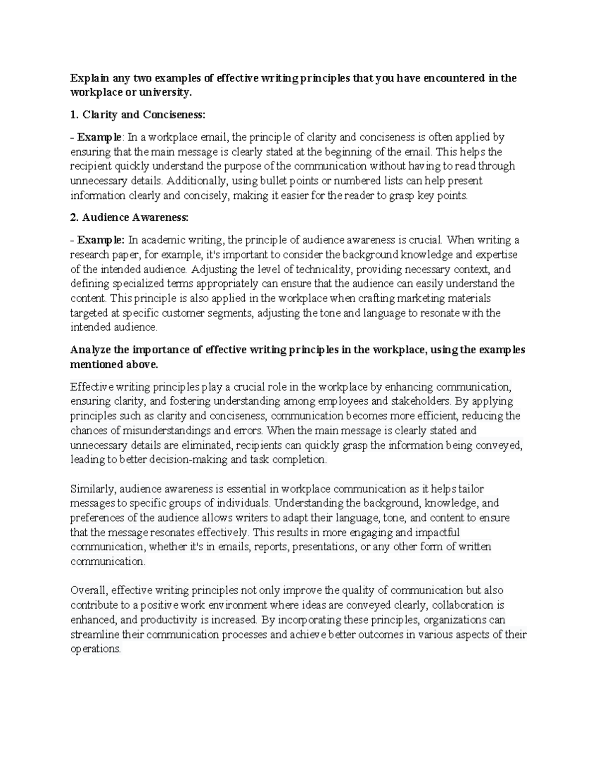 Assignment unit 2 - Explain any two examples of effective writing principles that you have - Studocu
