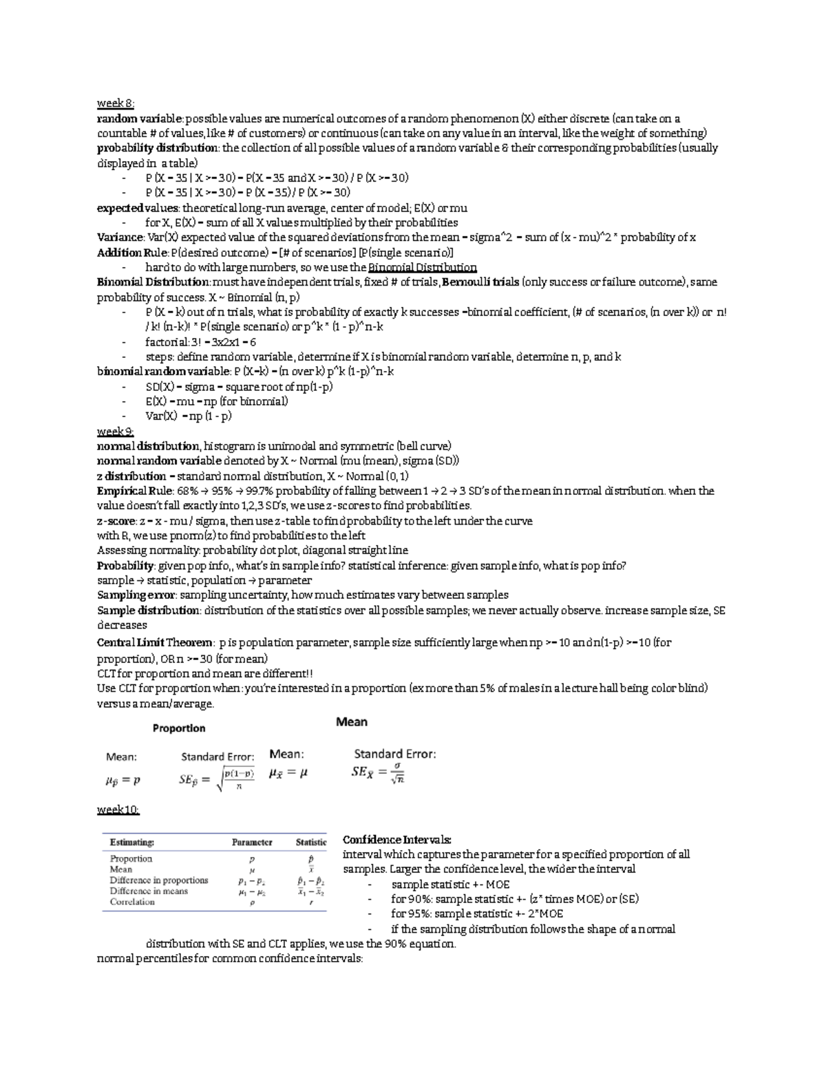 Stat study guide - stat 1000 exam 2 - week 8: random variable: possible ...