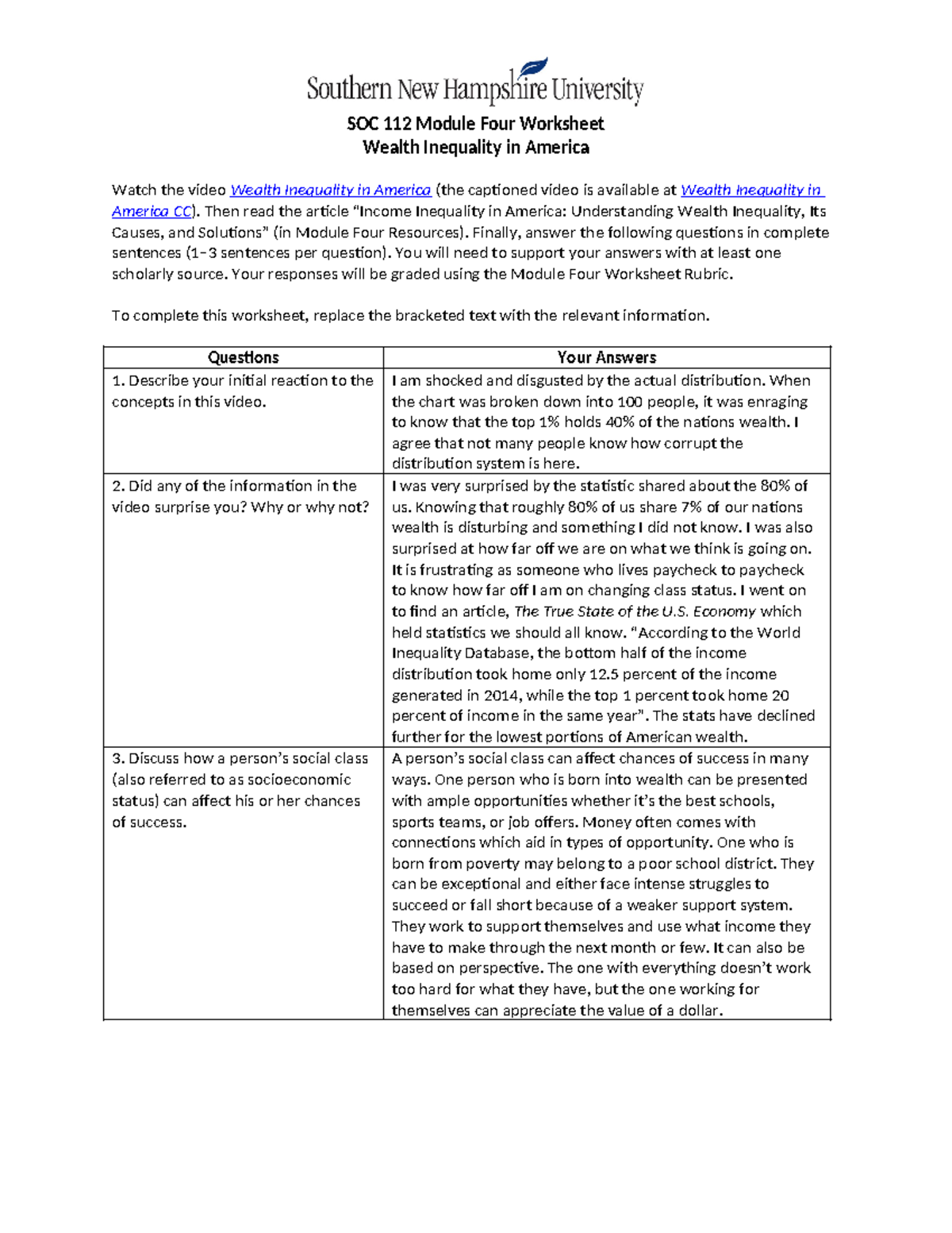 Intro to Sociology- Worksheet Module 4 - SOC 112 Module Four Worksheet ...