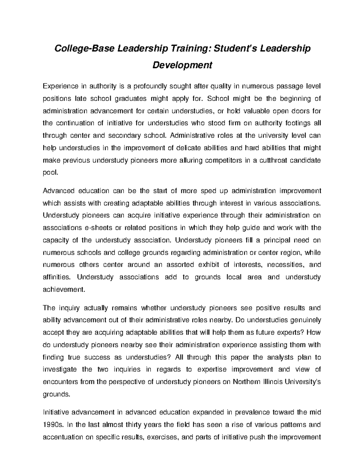 College-Base Leadership Training: Student’s Leadership Development ...