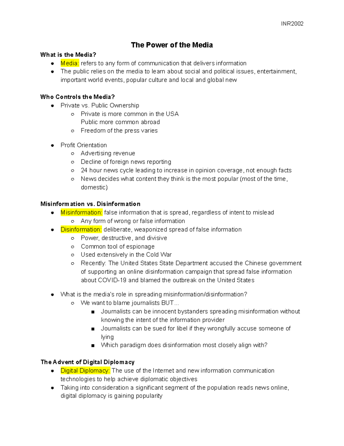09.17.20 Media Lecture - INR The Power of the Media What is the Media ...