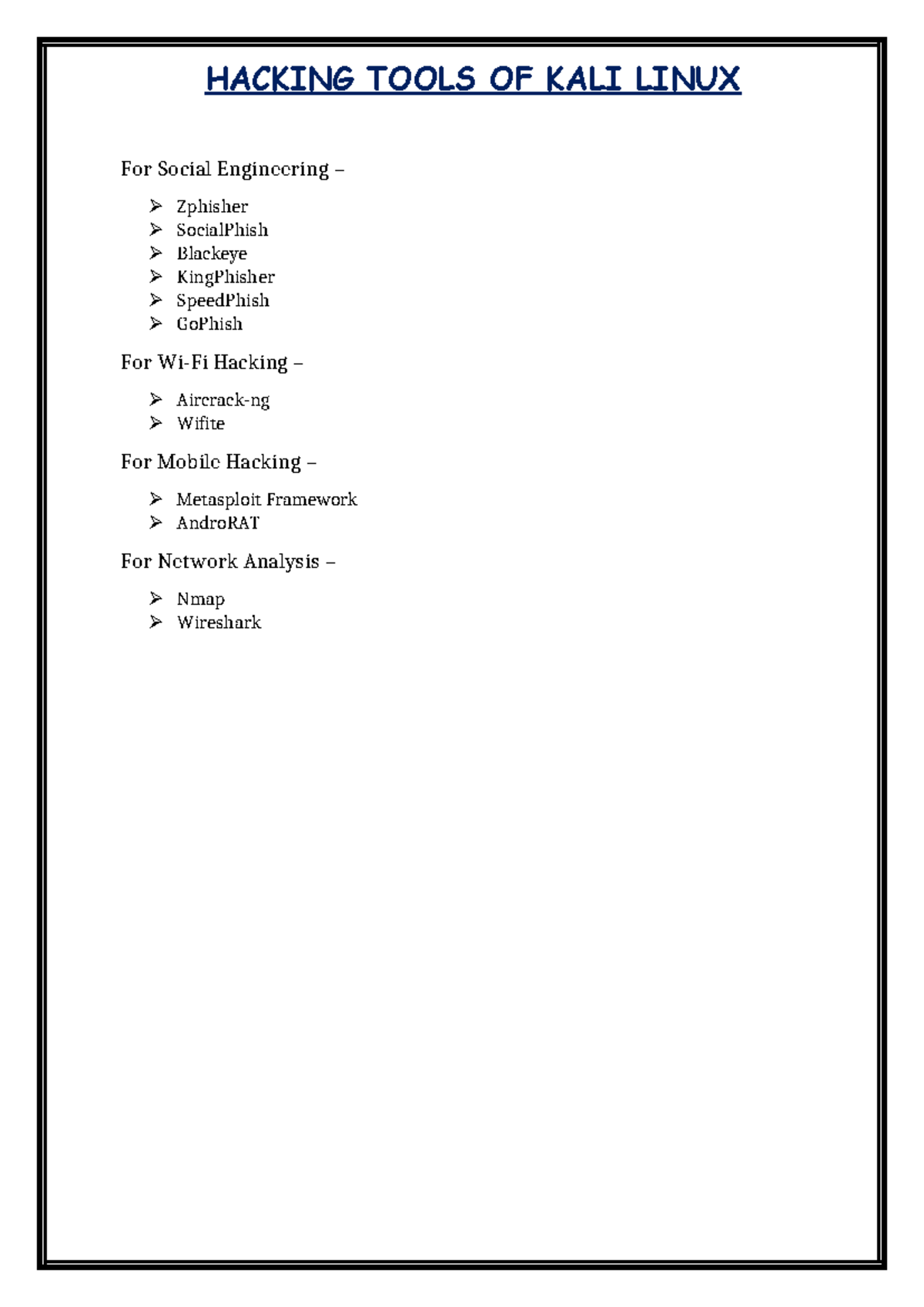 Name hacking tools - B.tech - HACKING TOOLS OF KALI LINUX For Social ...