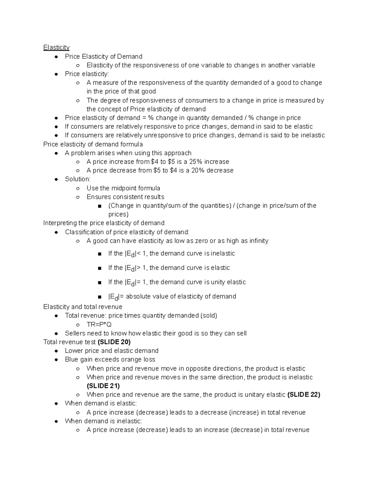 Intro To Microeconomics Chapter 6 - Elasticity Price Elasticity of Demand Elasticity of the ...