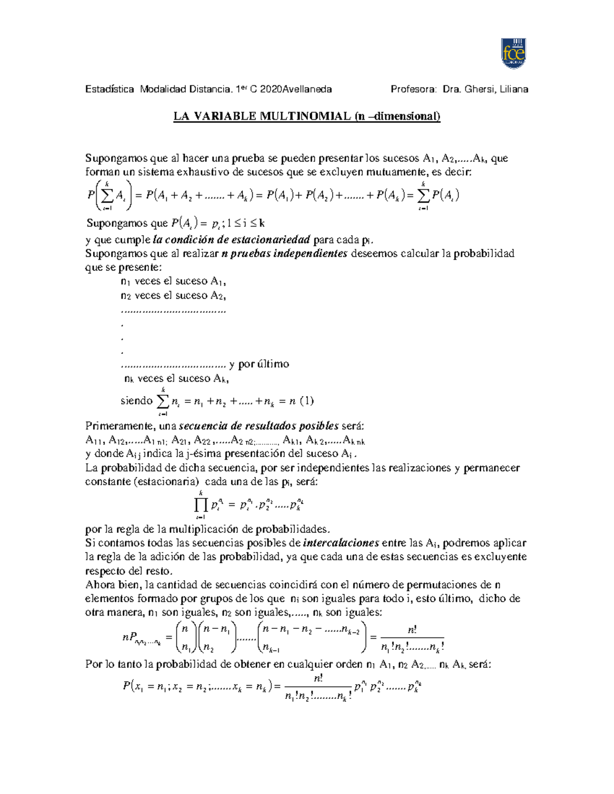 Variable multinomial - LA VARIABLE MULTINOMIAL (n – dimensional ...