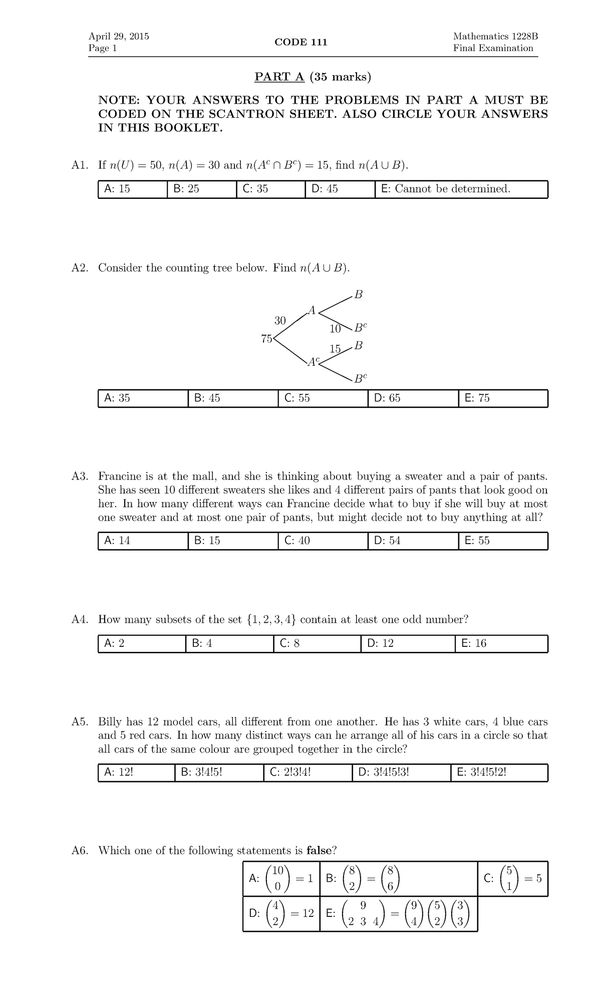 Sample/practice exam 2015, questions - April 29, 2015 Page 1 ...