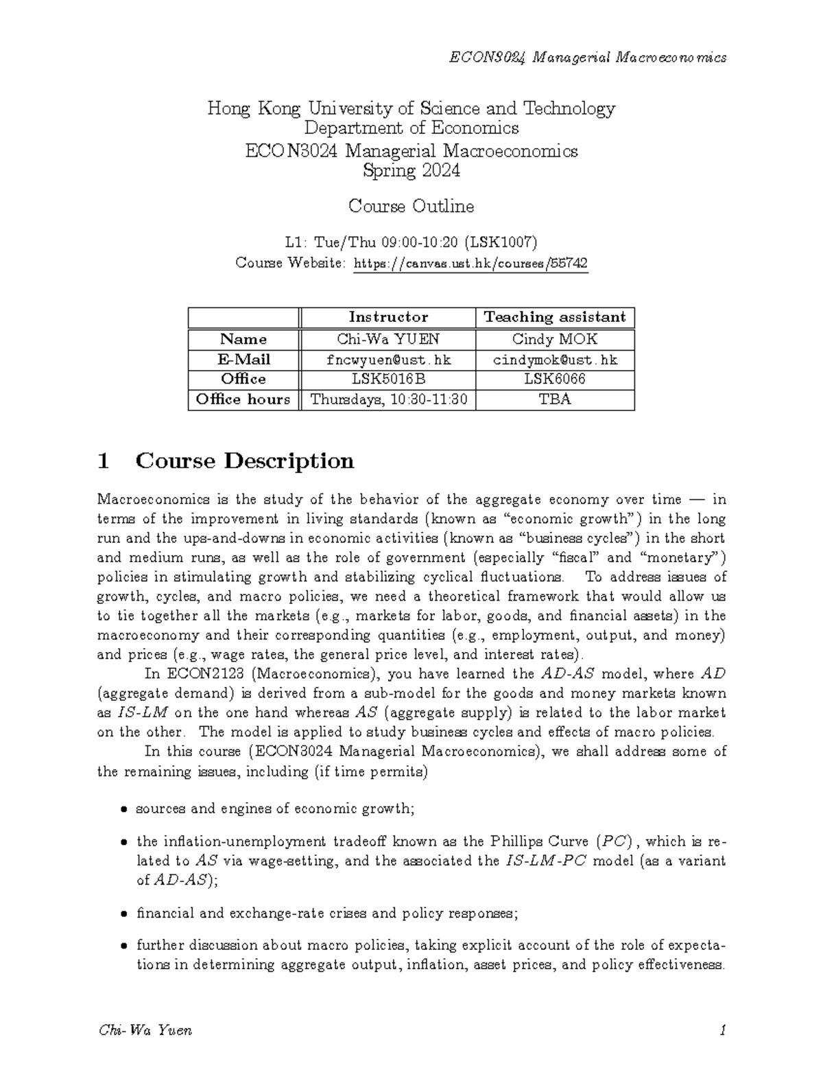 ECON3024 MMacro (Spring 2024) - Course outline - Hong Kong University ...