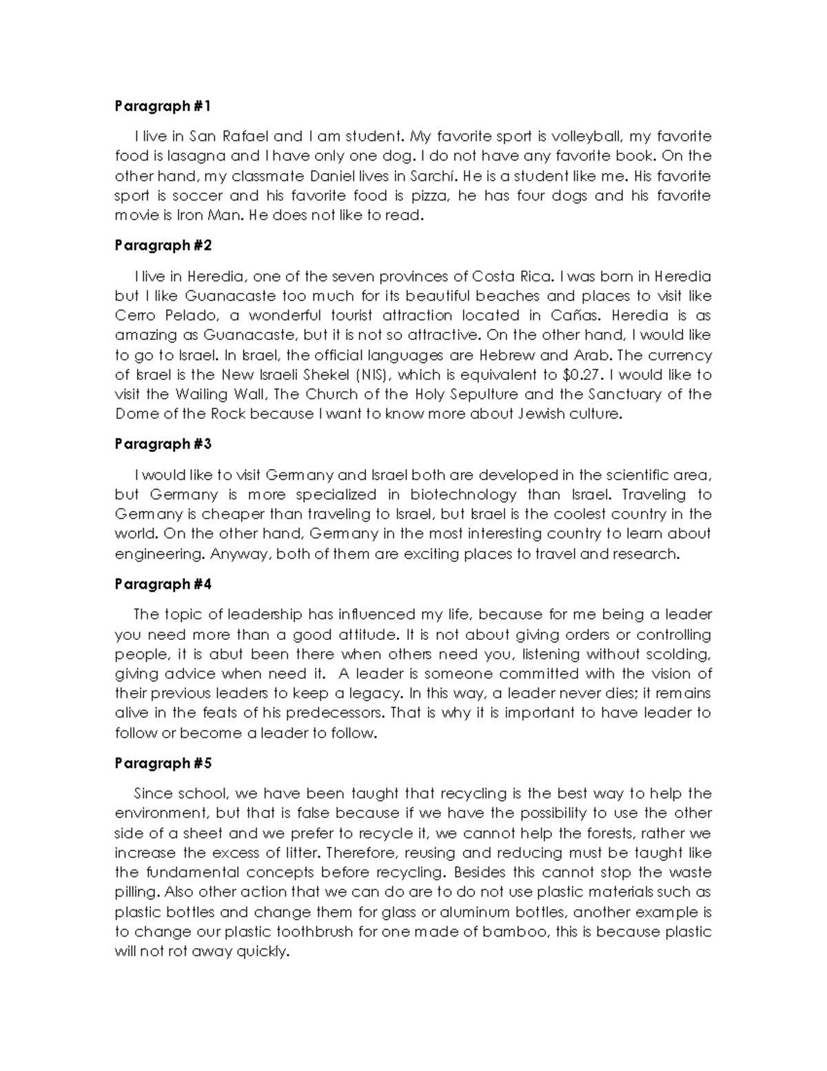 Paragraphs Writing Folder - Paragraph #1 I live in San Rafael and I am ...