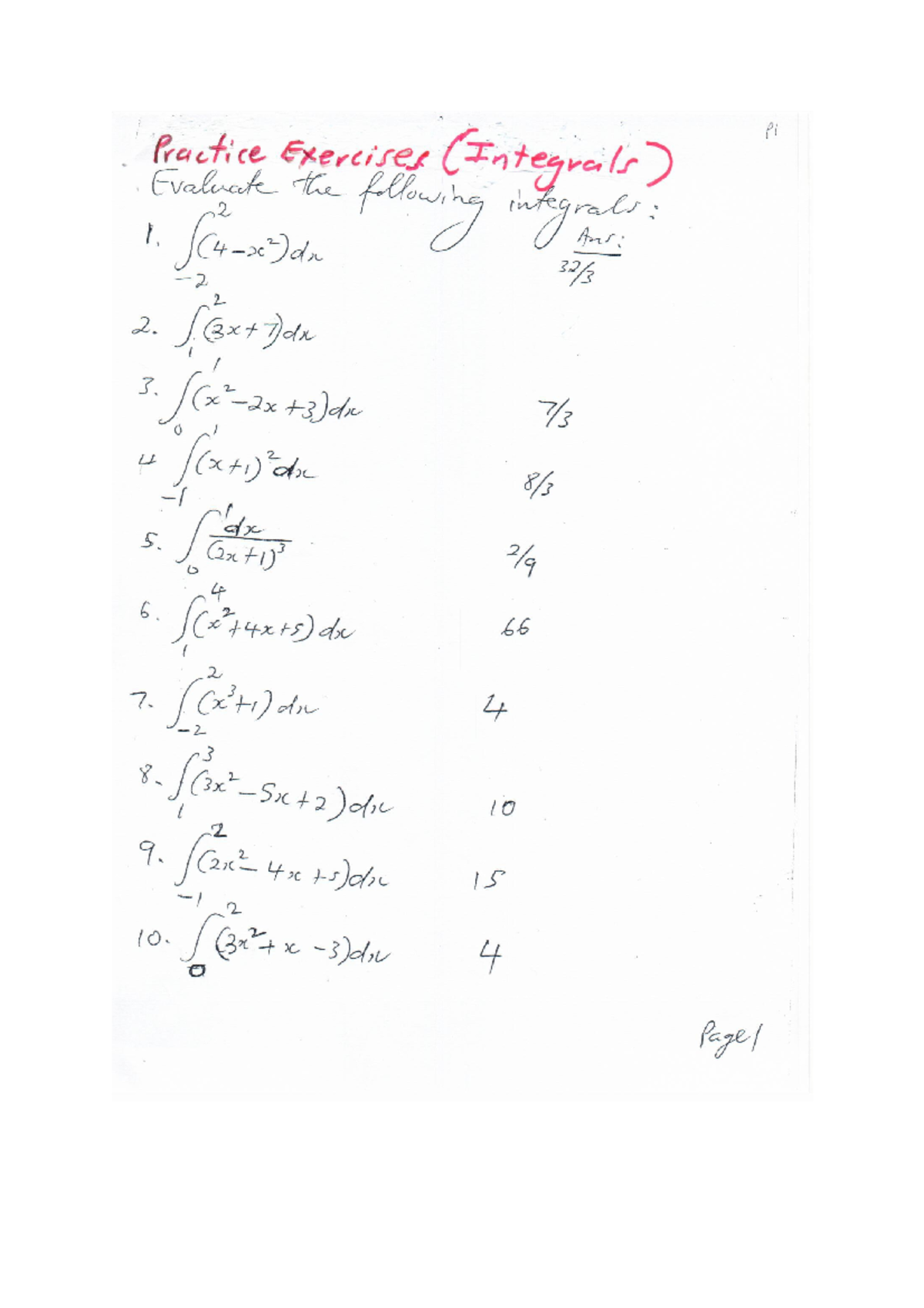STFM125 Practice Exercises - Integration of Functions - STFM125 - Studocu
