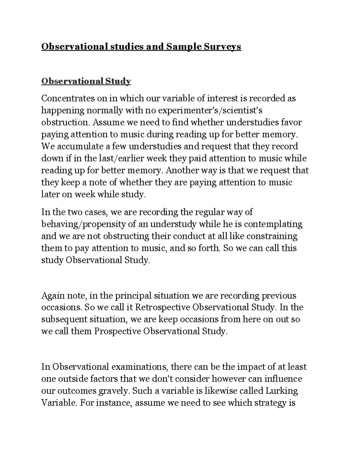 Observational studies and Sample Surveys - Observational studies and ...