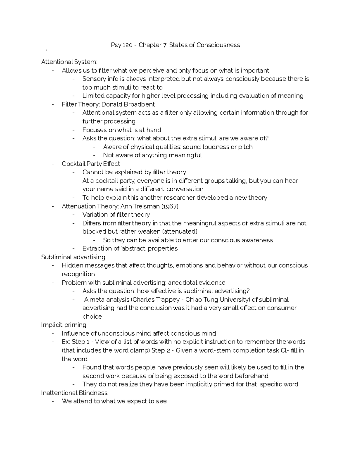Psy 120 - Chapter 7 States of Consciousness - Psy 120 - Chapter 7 ...