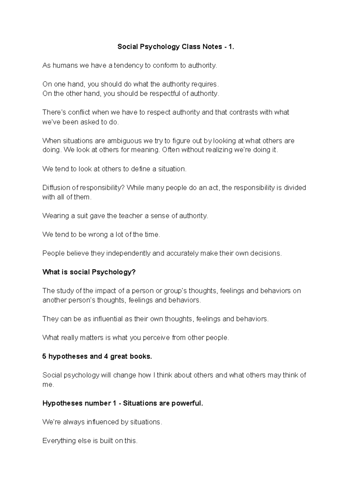 Social Psychology Class 1 Notes As Humans We Have A Tendency To