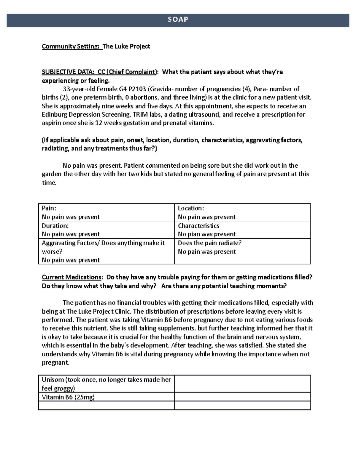 SOAP NOTE for Community Health - Community Setting: The Luke Project ...