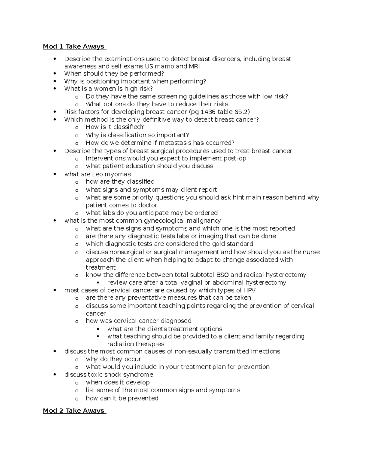 MDC3 Exam 1 - exam 1 - Mod 1 Take Aways Describe the examinations used ...