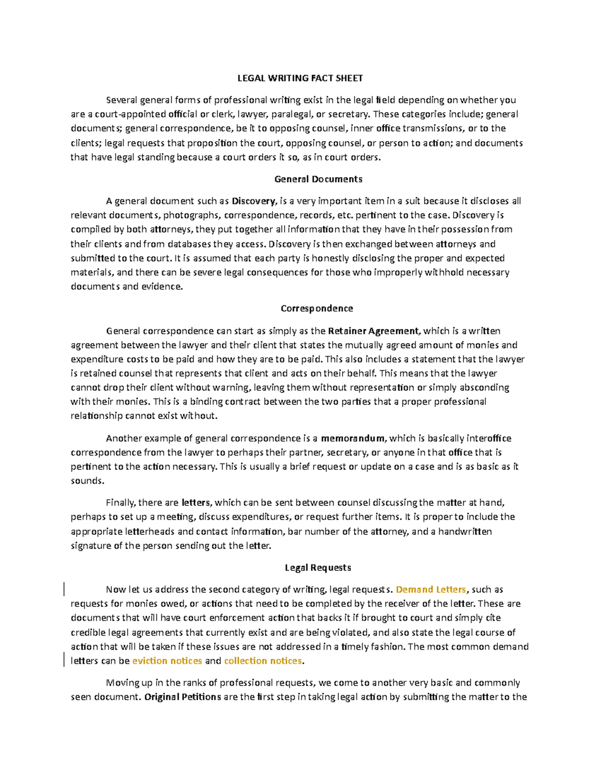 Legal Writing FACT Sheet Second Submission - LEGAL WRITING FACT SHEET ...