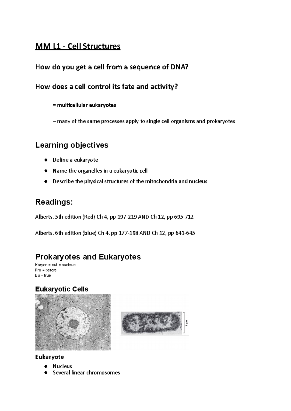 MM L1 - Cell Structures - Melanie Lecture 1 Notes - MM L1 - Cell ...