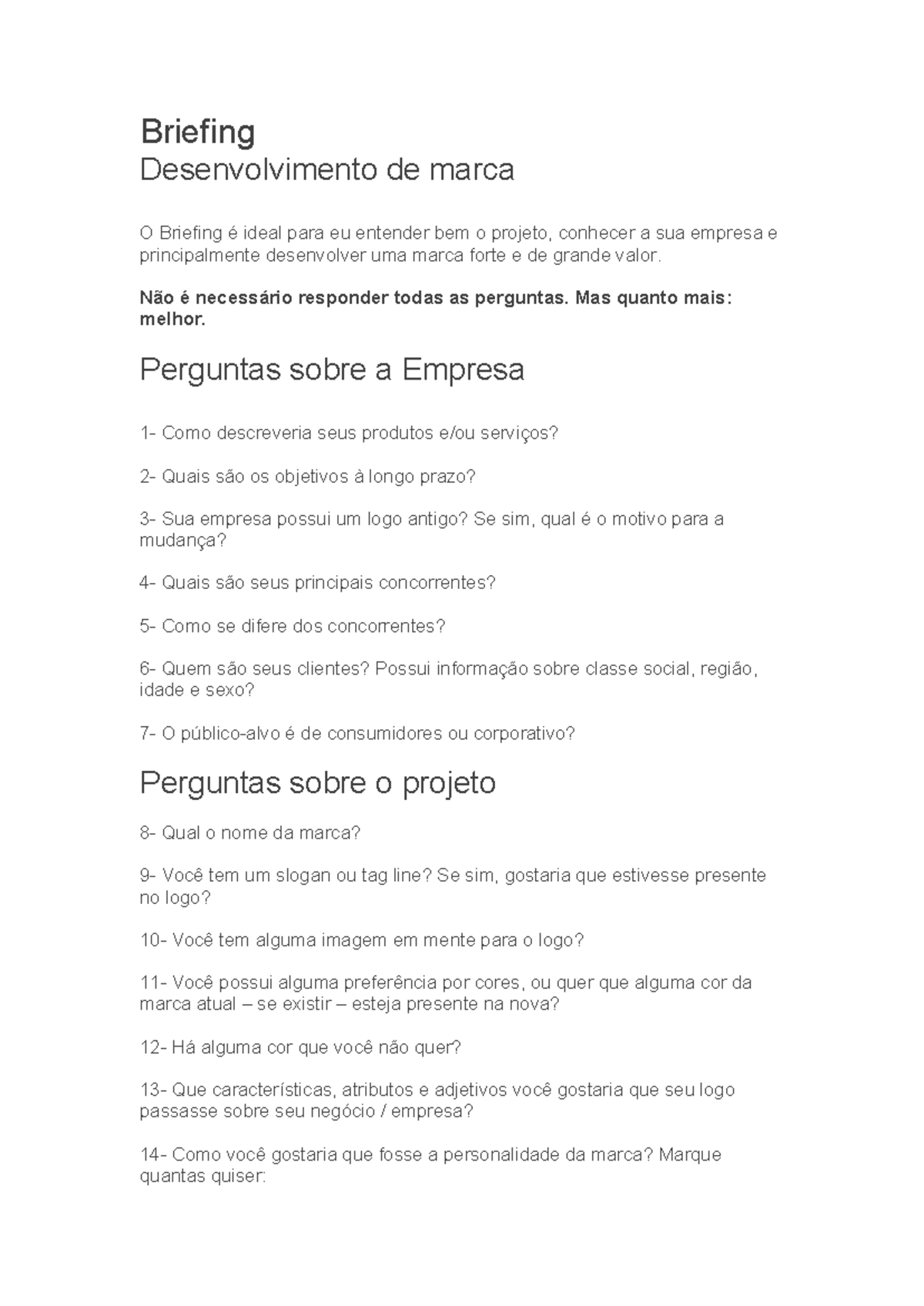 Briefing - Logo e Identidade Visual - Briefing Desenvolvimento de marca ...