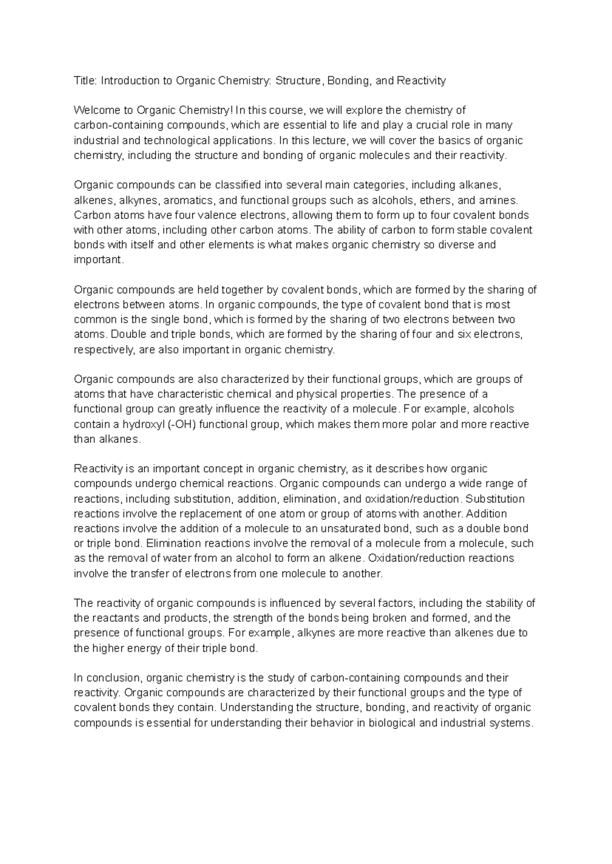 Title Introduction to Organic Chemistry Structure, Bonding, and ...