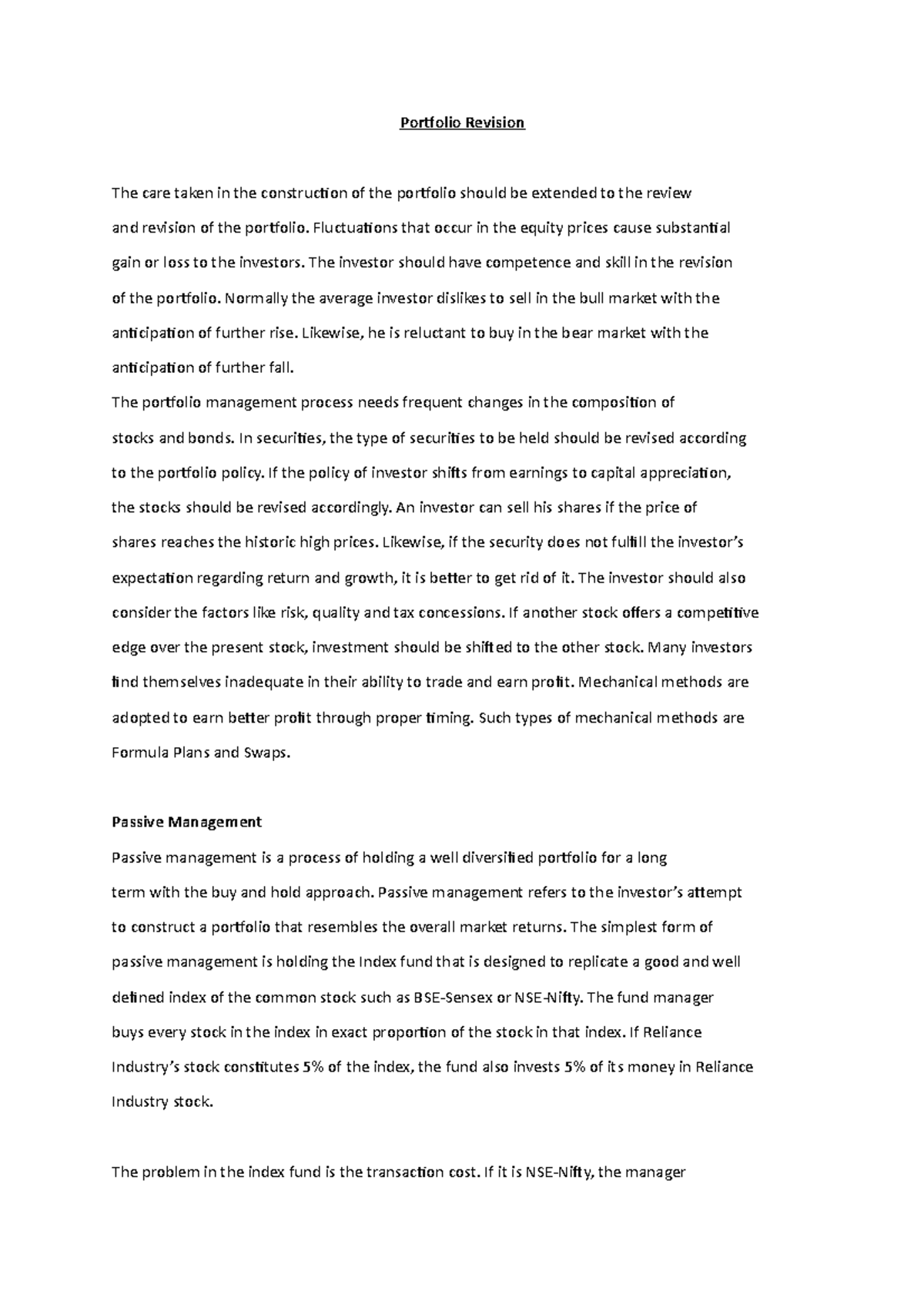 Ipm 64 - Lecture note - Portfolio Revision The care taken in the ...