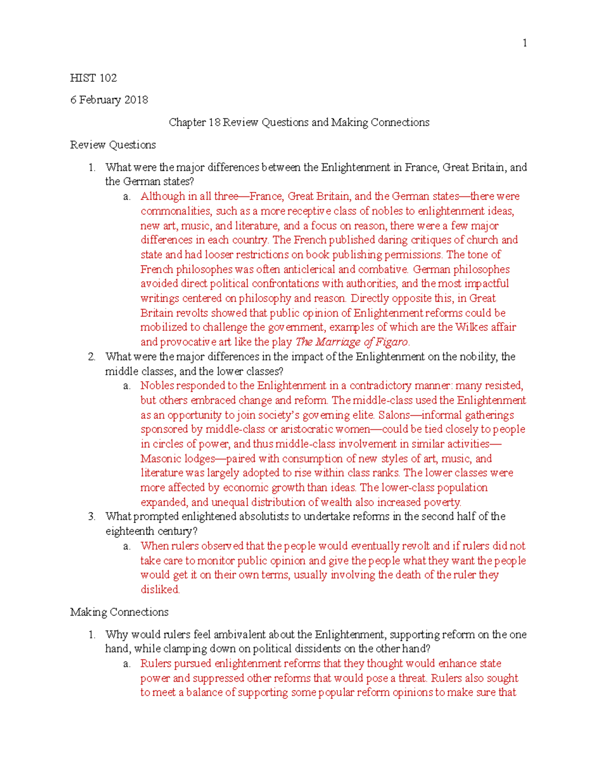 Chapter 18 - 1 HIST 102 6 February 2018 Chapter 18 Review Questions and ...