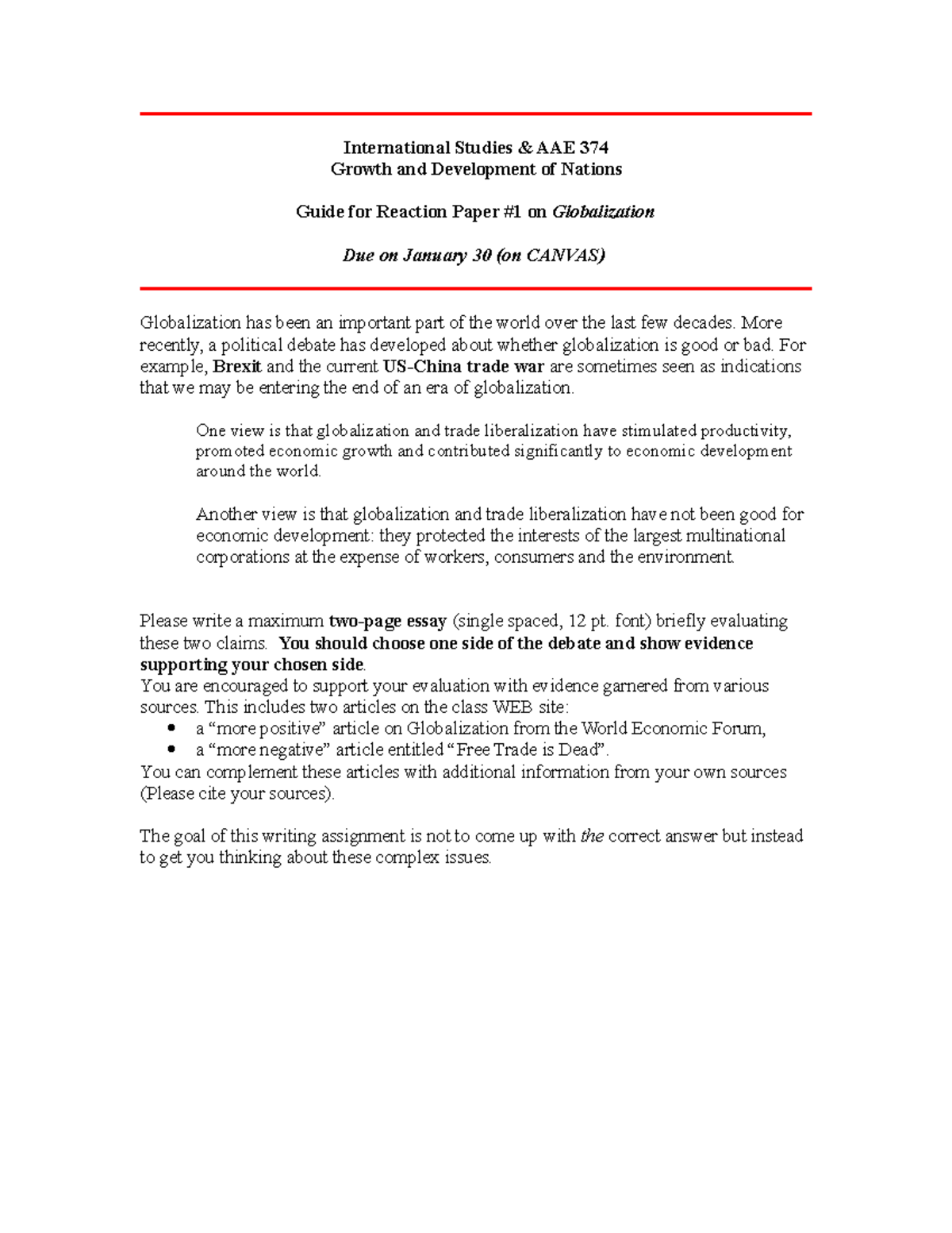 RP1 Globalization - Reaction Paper 1 assignment - International Studies ...