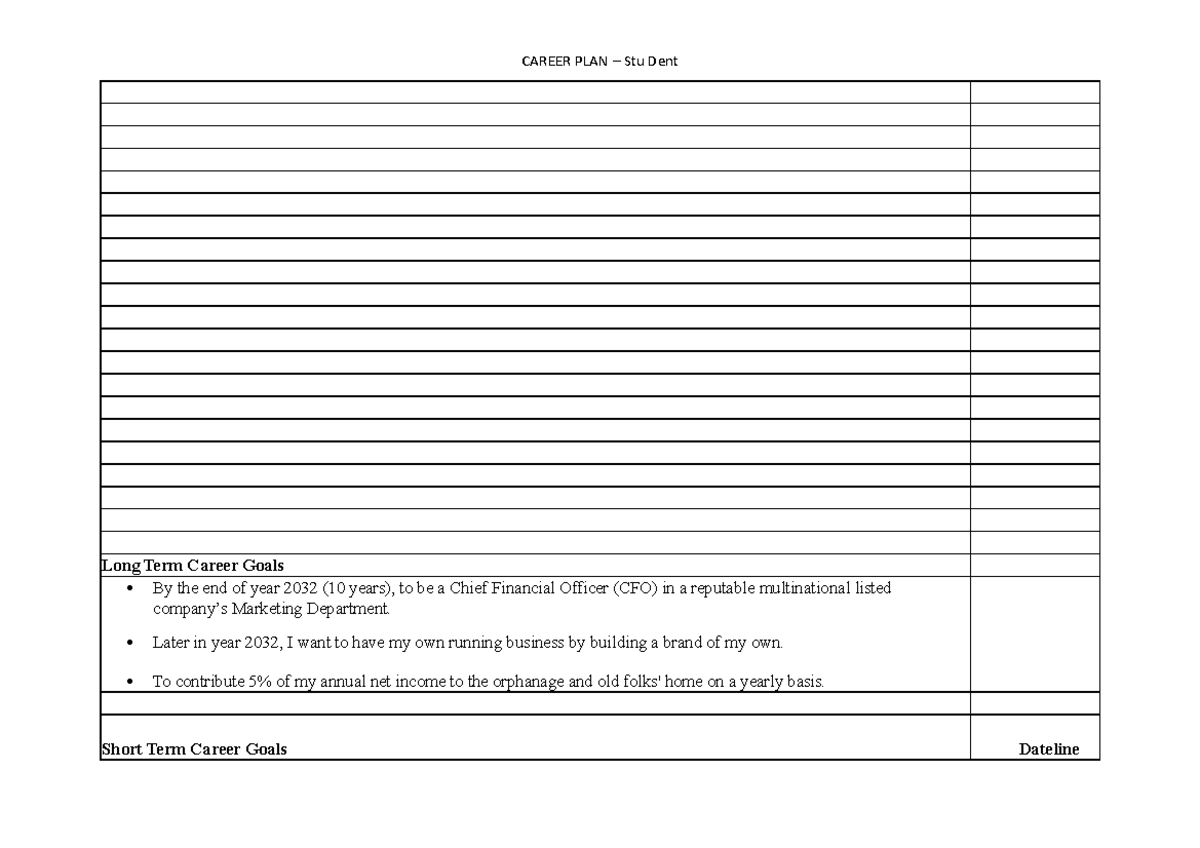 Stu dent career plan.doc - updated - Long Term Career Goals By the end ...